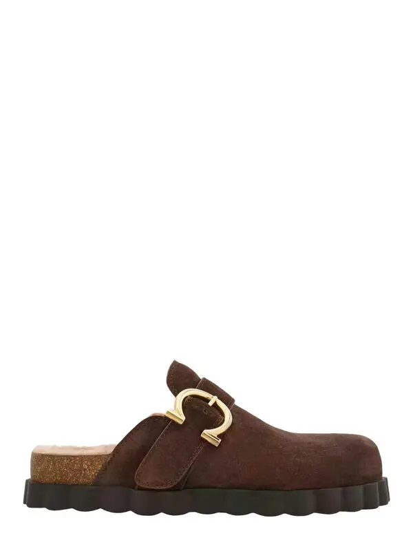 FERRAGAMO Gancini Buckle Clogs - Brown