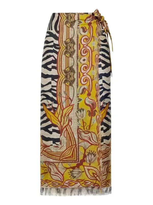 PIERRE-LOUIS MASCIA Aloe Zebra Stripe Floral Wrap Skirt - Black