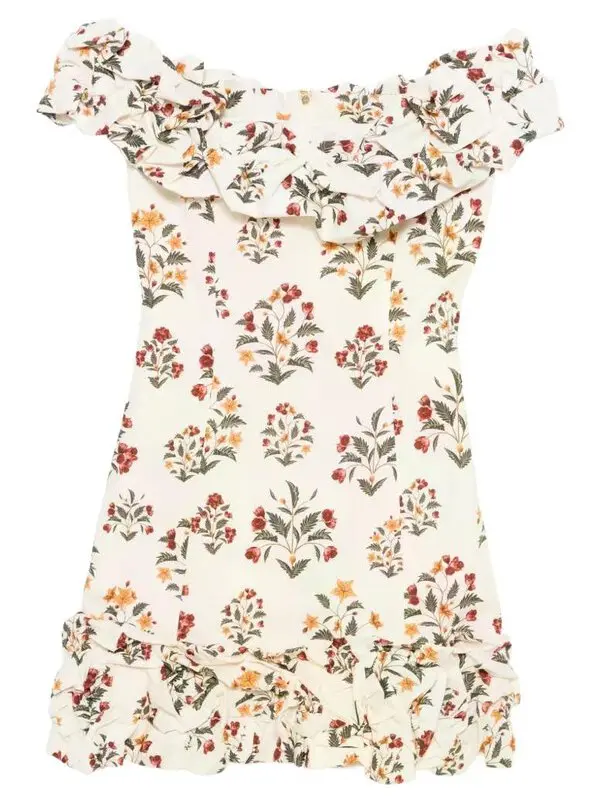Agua Bendita Floral Print Tiered Dress - Neutrals