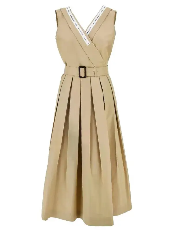 Max Mara Belted Pleated Midi Dress - Neutrals