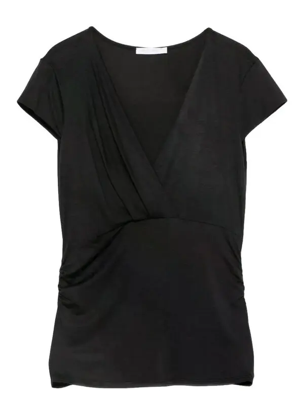 Patrizia Pepe V-neck Draped Modal T-shirt - Black