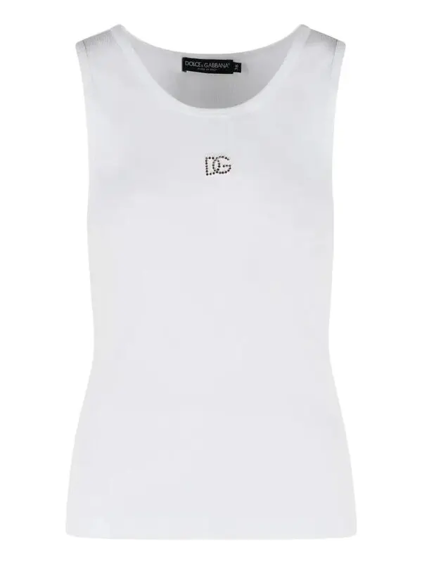 Dolce & Gabbana Ribbed Logo Tank Top - White