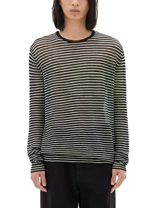 ANN DEMEULEMEESTER Striped Crew Neck Sweater - Black