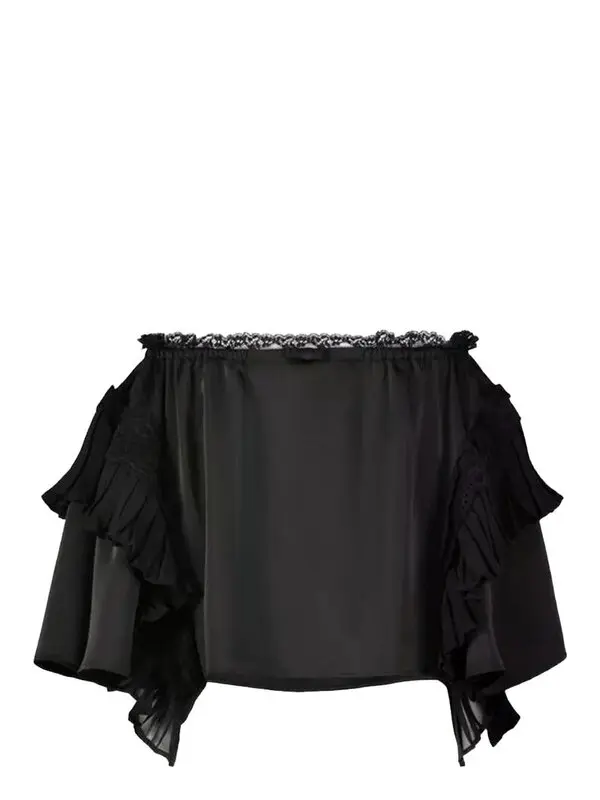 VAILLANT Layered Ruffled Lace-trim Skirt - Black