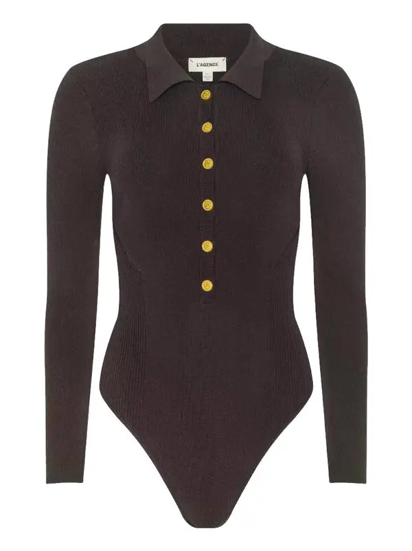 L'Agence Buttoned Polo Top - Brown