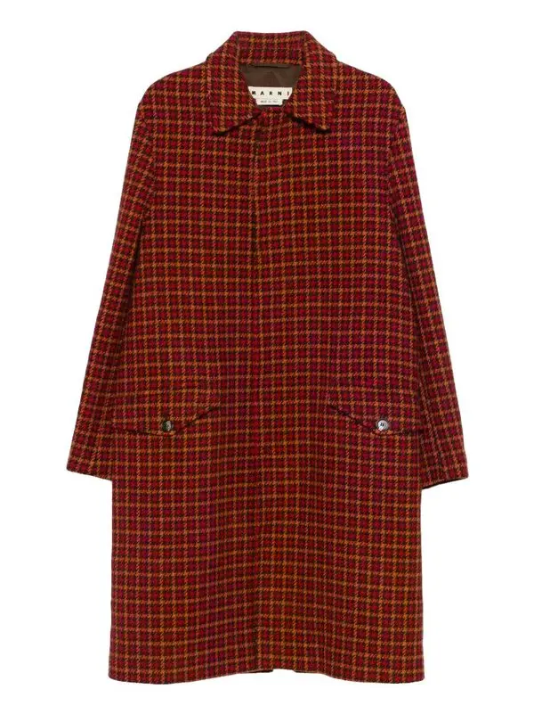 Marni 2017 Houndstooth Wool Coat - Red