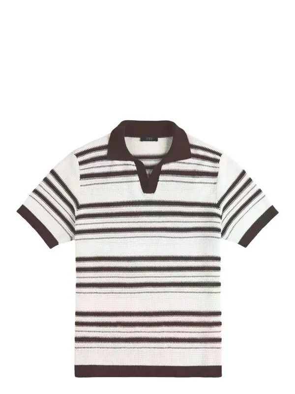 FAY Striped Ribbed-knit Short-sleeves Polo Shirt - White