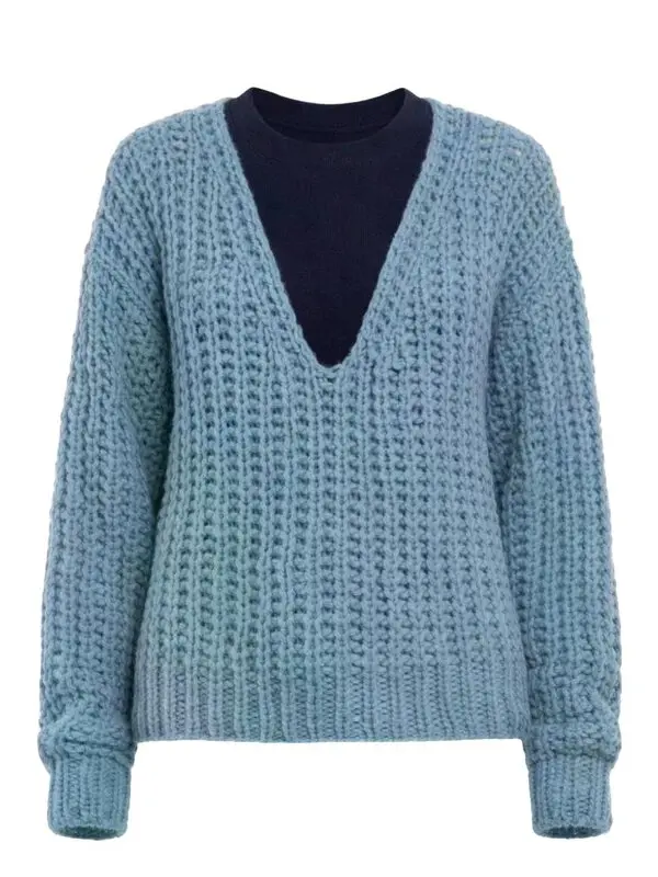 CUDDLEUP V-neck Sweater Set - Blue