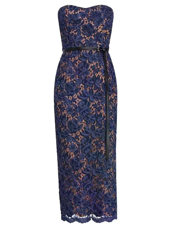 Michael Kors Belted Lace Midi Dress - Blue