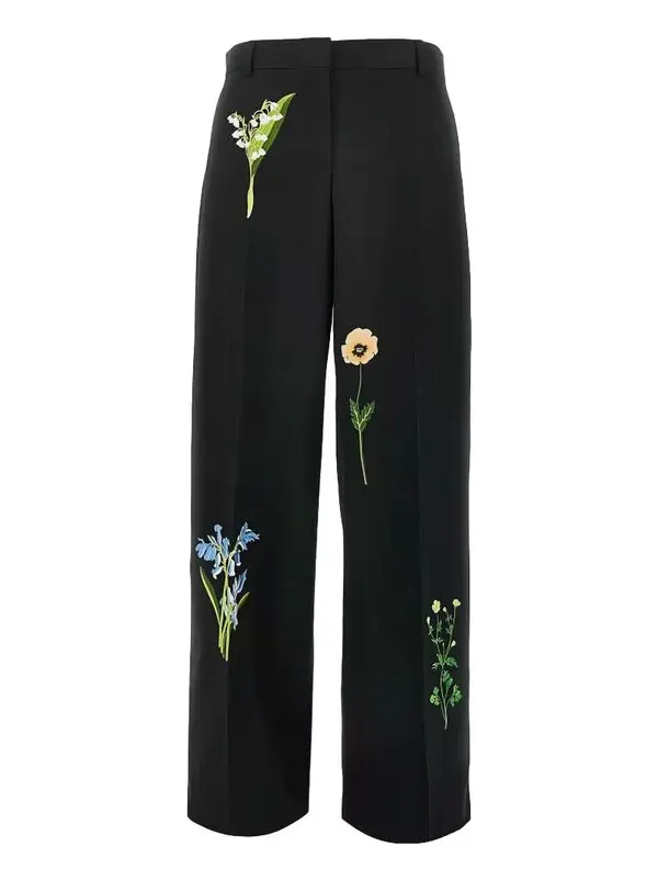 Stella McCartney Floral-embroidered Trousers - Black