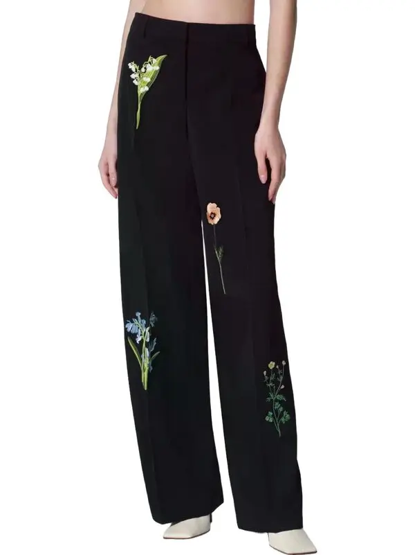 Stella McCartney Floral Embroidered Trousers - Black