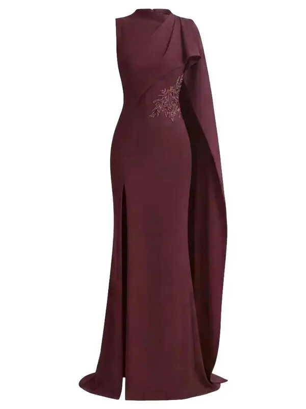 GEMY MAALOUF Draped Beaded Crepe Maxi Dress - Red