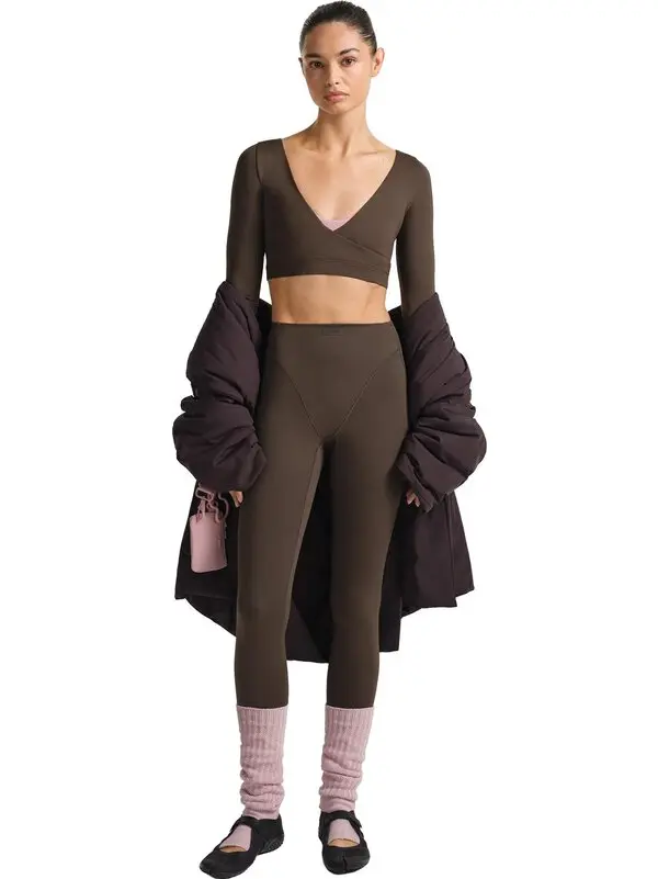 SKIMS Nike Matte Wrap Long Sleeve Cropped Top - Dark Sepia