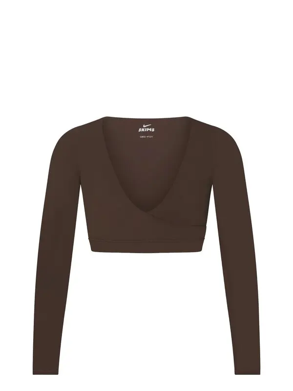 SKIMS Wrap Long Sleeve Cropped Top - Dark Sepia