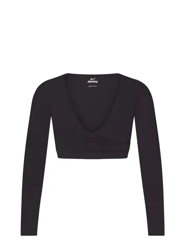 SKIMS Wrap Long Sleeve Cropped Top - Obsidian