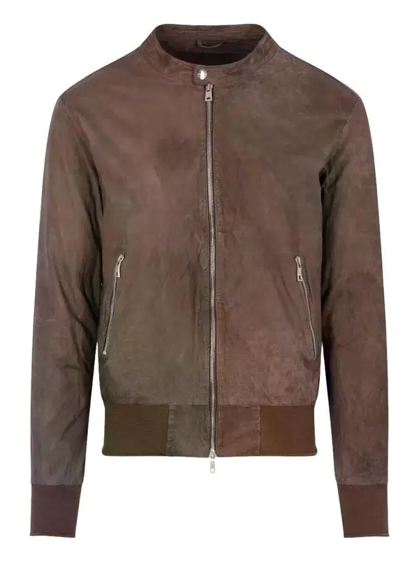 GIORGIO BRATO Lamb Leather Zip Jacket - Brown