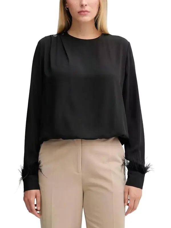 GAUDI Feather-trim Top With Button Detail - Black
