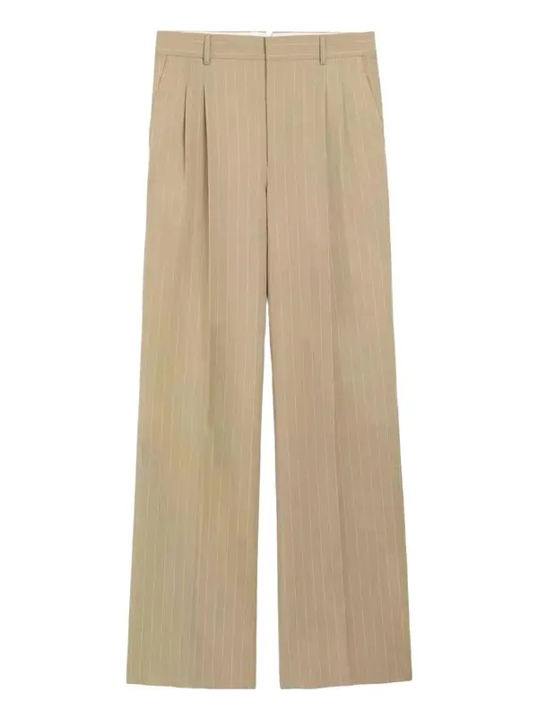 AMI Paris Wool Gabardine Wide Leg Trousers - Neutrals