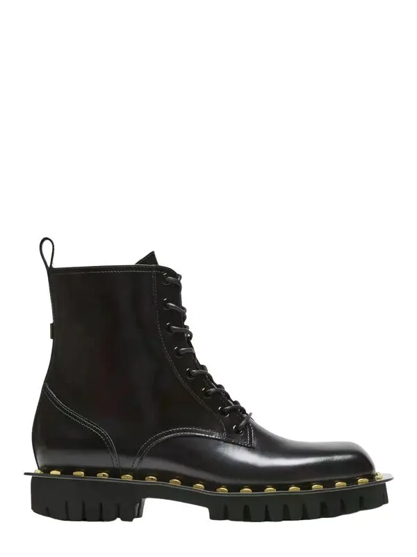 Balmain Glazed Leather Studded Platform Boots - Black