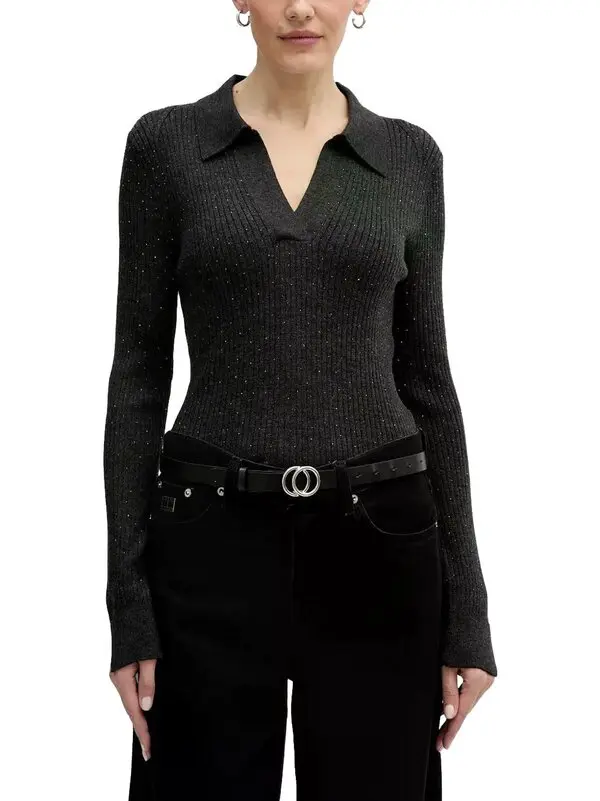 MOS MOSH Ronika V-neck Collared Top - Grey