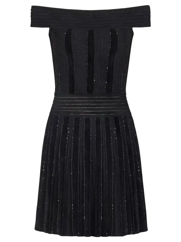 Balmain Off-shoulder Glittered Dress - Black