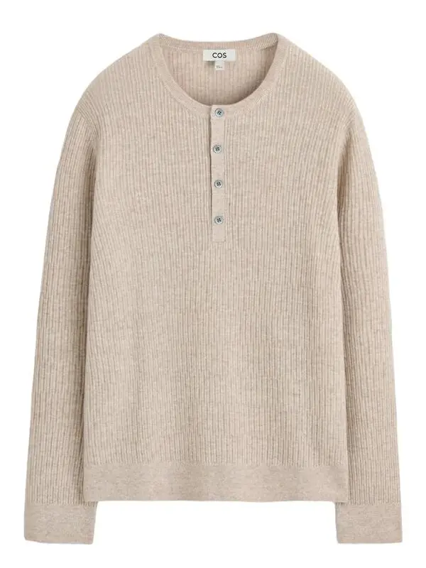 Cos Cashmere-linen Henley T-shirt - Beige