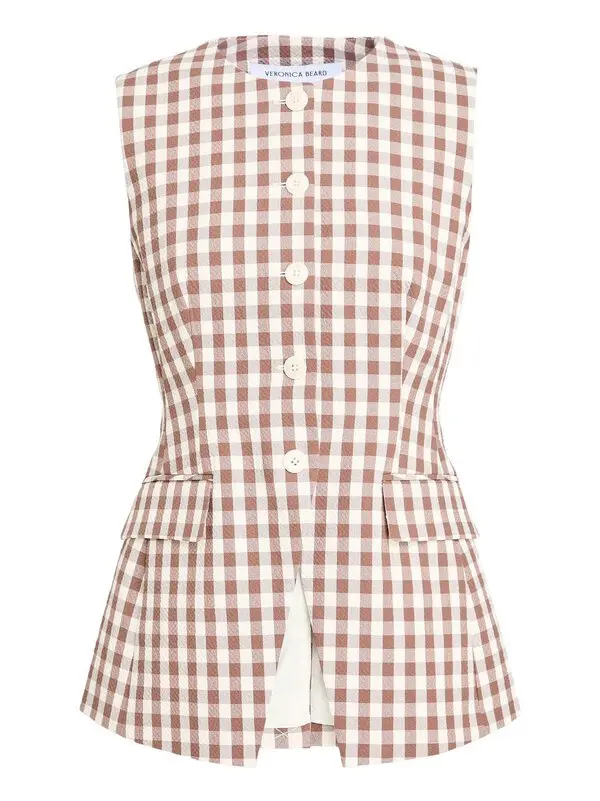 Veronica Beard Lois Gingham Cotton-blend Seersucker Vest - Brown