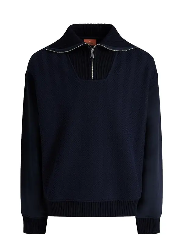 Missoni French Cotton-terry And Jacquard-knit Half-zip Sweatshirt - Navy