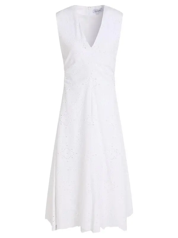 Veronica Beard Aven Ruched Broderie Anglaise Cotton Midi Dress - White