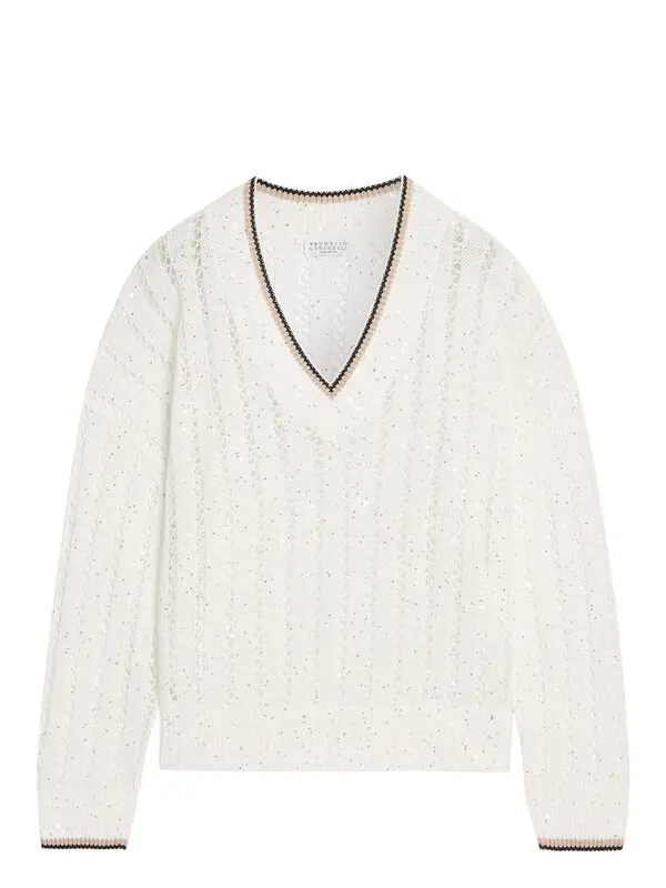 Brunello Cucinelli Sequin-embellished Linen-blend Sweater - White
