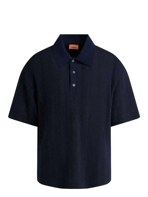 Missoni Jacquardknit Cottonblend Polo Shirt - Navy