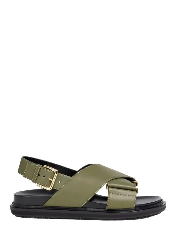 Marni Fussbett Leather Slingback Sandals - Army Green