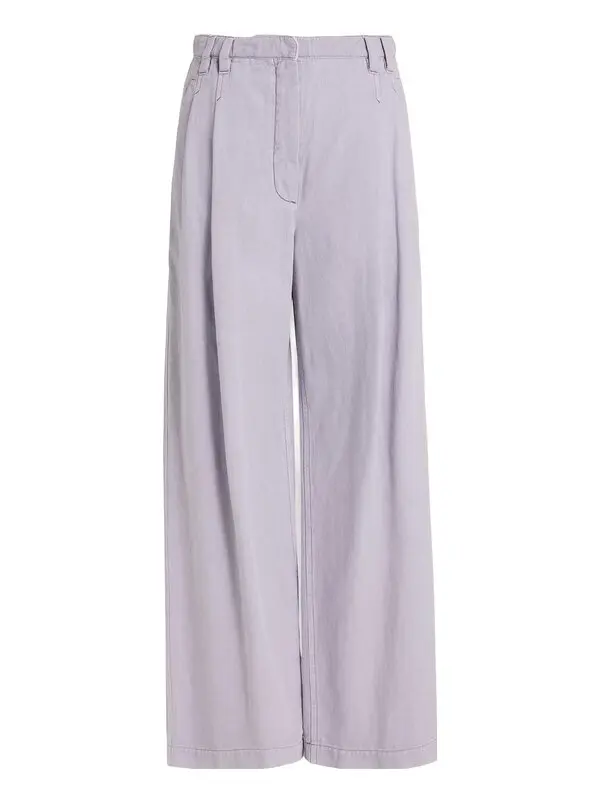Brunello Cucinelli Pleated Cotton And Linen-blend Twill Wide-leg Pants - Lilac
