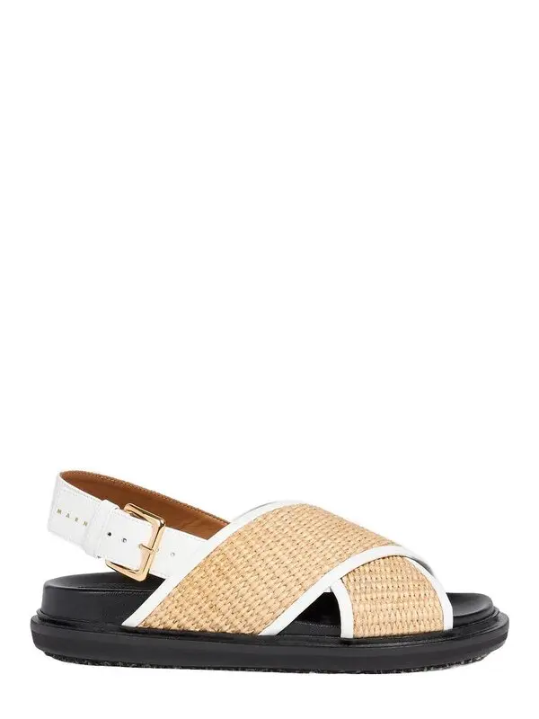 Marni Fussbett Faux Raffia And Leather Slingback Sandals - Neutral