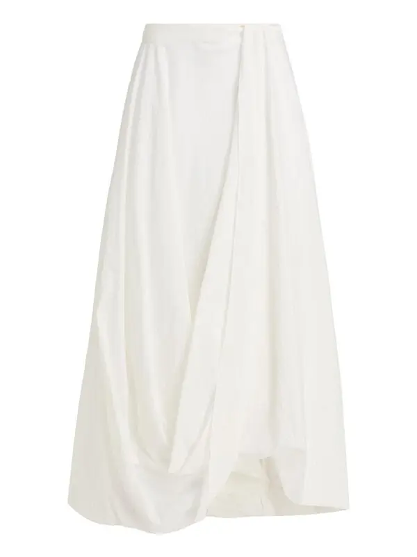 Brunello Cucinelli Draped Crinkled Cotton-blend Poplin Maxi Skirt - Ivory