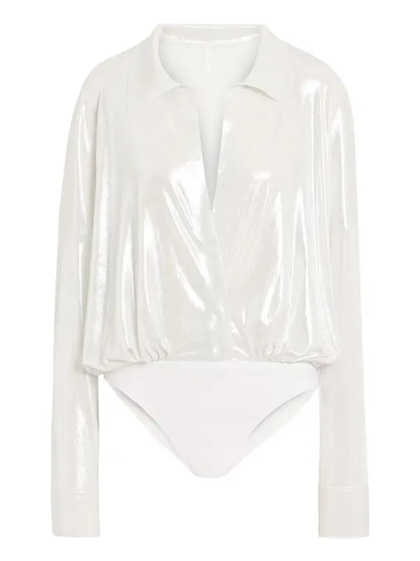 Norma Kamali Oversized Lamé Bodysuit - Silver