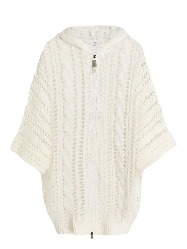 Brunello Cucinelli Open-knit Jute-blend Hooded Cardigan - Ivory