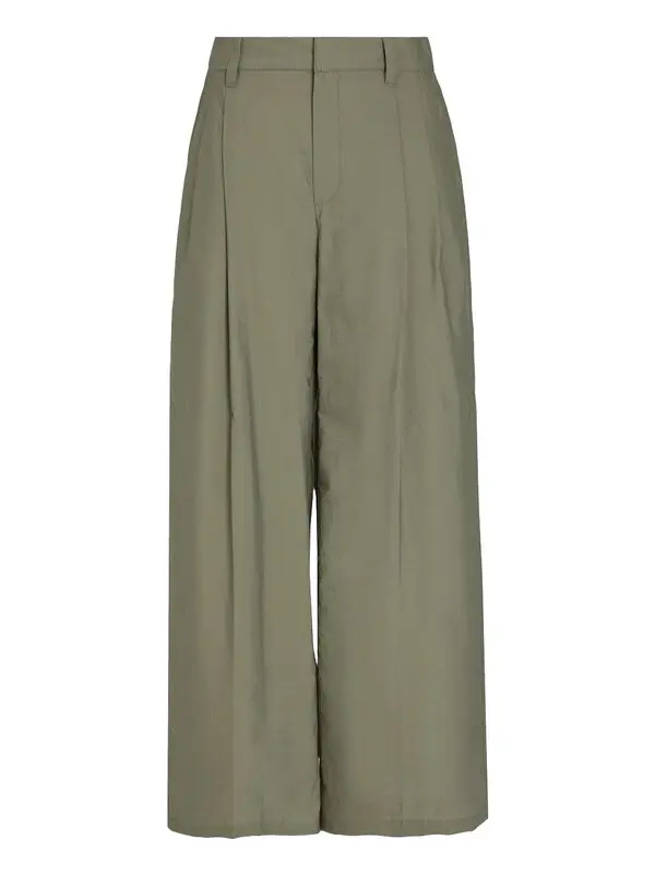 Brunello Cucinelli Pleated Cotton-blend Wide-leg Pants - Army Green