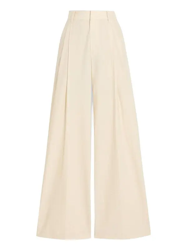 Brunello Cucinelli Pleated Cotton-blend Wide-leg Pants - Ecru