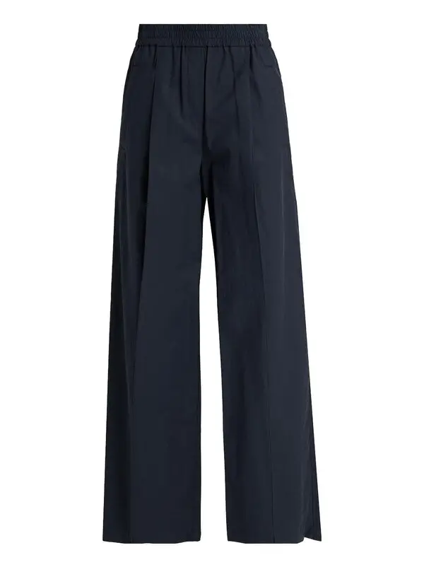 Brunello Cucinelli Pleated Wide-leg Cotton-blend Pants - Midnight Blue