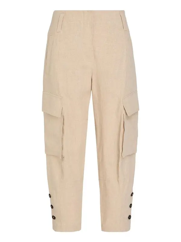 Brunello Cucinelli Cropped Linen Tapered Cargo Trousers - Sand