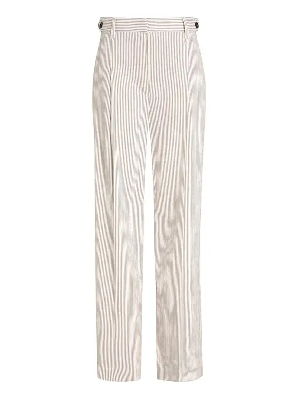 Brunello Cucinelli Striped Linen-blend Straight-leg Pants - Brown