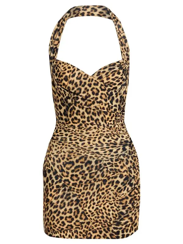 Norma Kamali Cayla Leopard-print Mini Dress - Mustard
