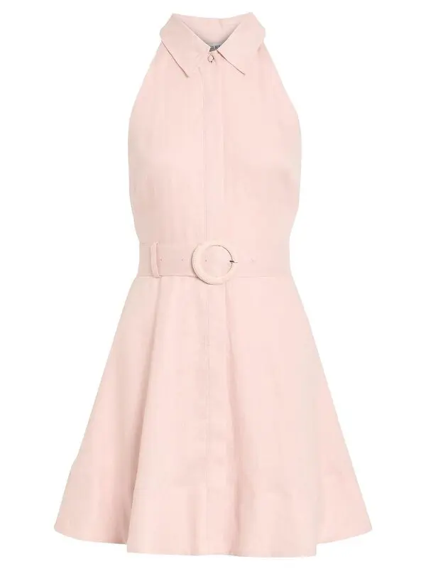 Veronica Beard Beau Belted Linen Mini Shirt Dress - Blush