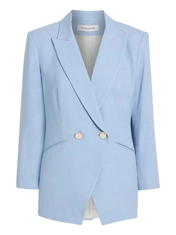 Veronica Beard Rickie Dickey Double-breasted Woven Blazer - Light Blue