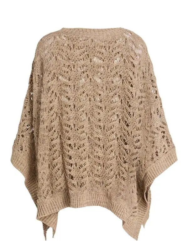 Brunello Cucinelli Sequin-embellished Open-knit Linen-blend Top - Mushroom