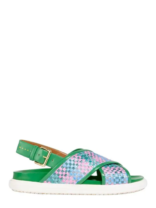 Marni Fussbett Faux Raffia And Leather Slingback Sandals - Green