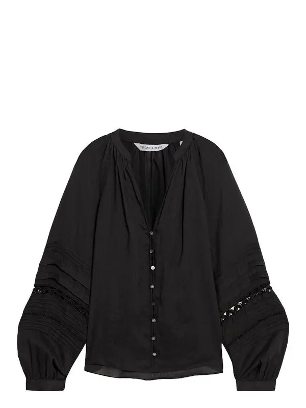 Veronica Beard Ailani Lace-trimmed Ramie Voile Blouse - Black