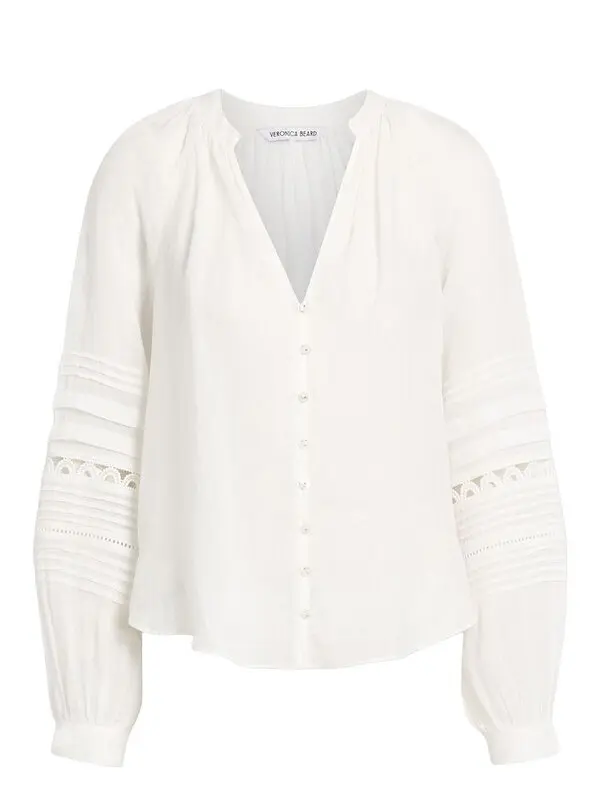 Veronica Beard Ailani Lace-trimmed Ramie Voile Blouse - White