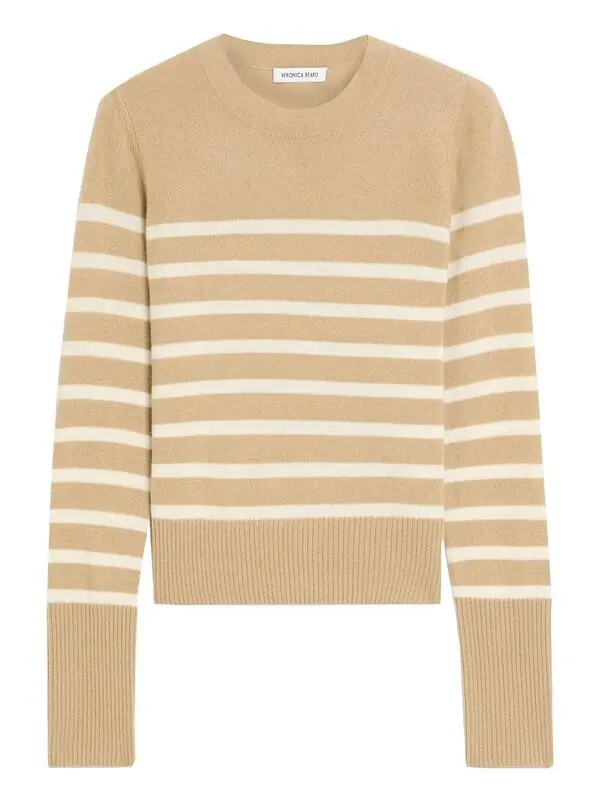 Veronica Beard Caleb Striped Cashmere Sweater - Sand
